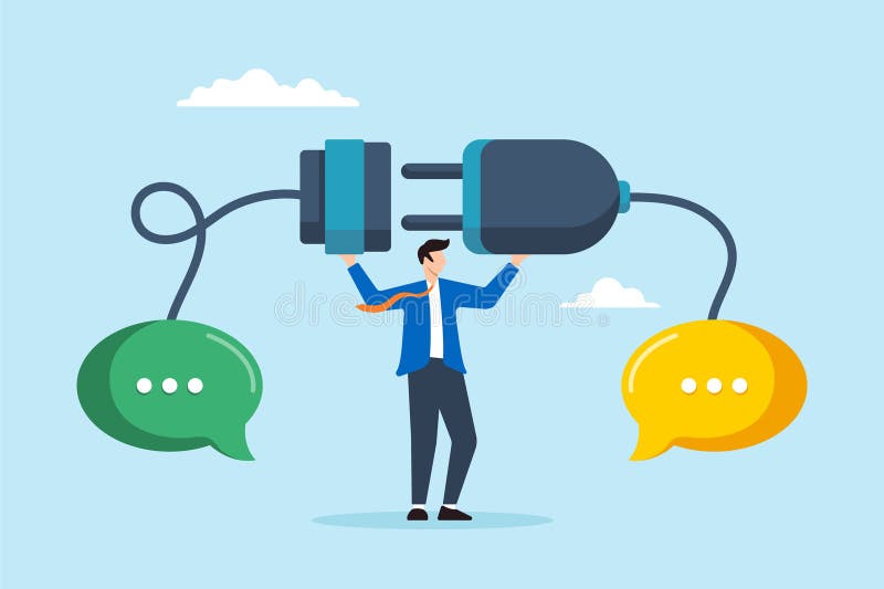 Flat Illustration of Businessman Connect Plug and Socket Conversation ...