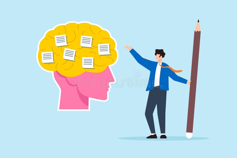 Flat Illustration of Businessman Hold Pencil Write Sticky Notes on ...
