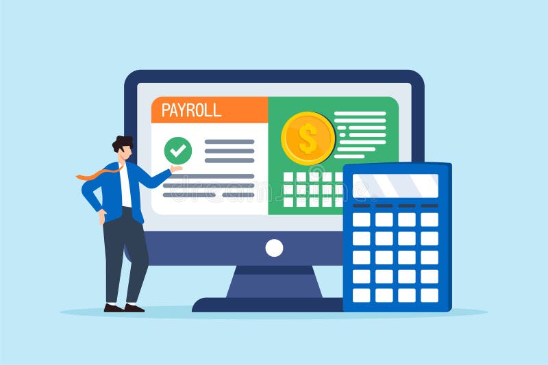 Flat Illustration of Businessman Present Online Payroll on Computer ...