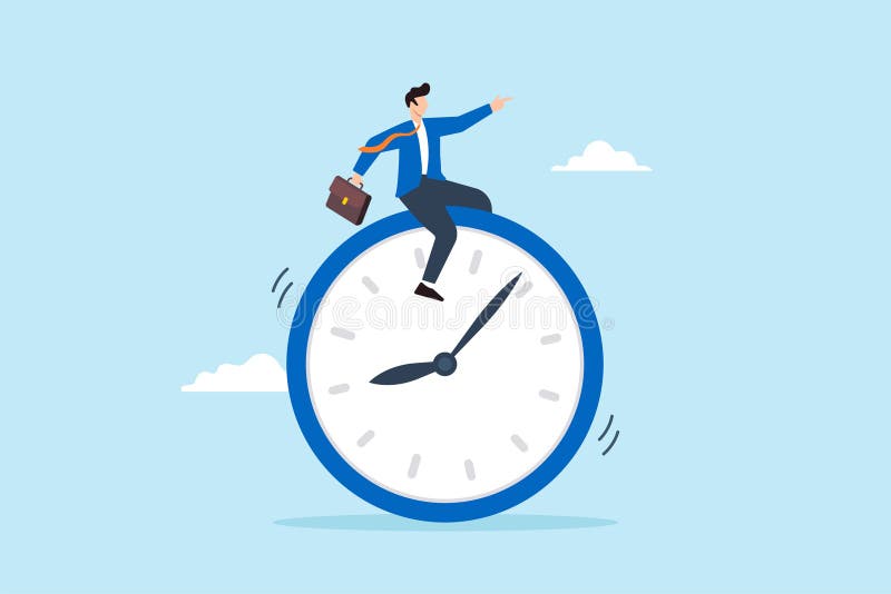 Flat Illustration of Businessman Ride Clock Time Management Foresight ...