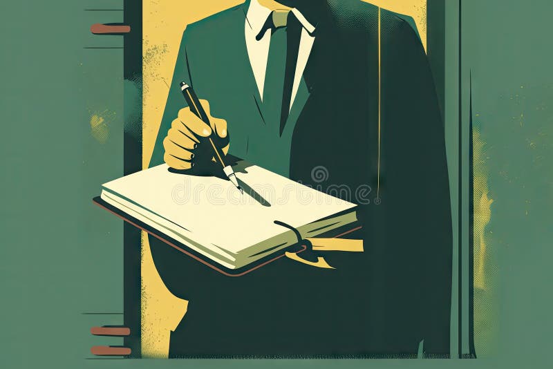 Flat Illustration of Businessperson, Holding Notebook and Pen, Ready To ...