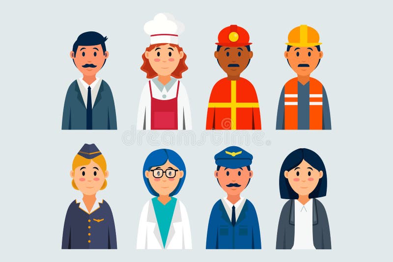 Flat Illustration Characters with Different Professions Set Stock ...