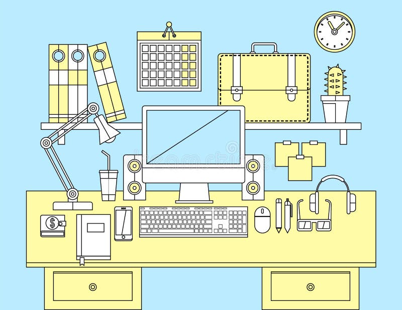 Designer Workspace Line Style Illustration Stock Vector - Illustration ...