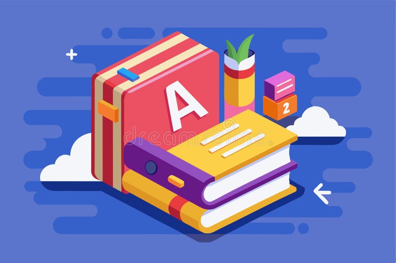 A Flat Illustration of Customizable Dictionary Books and Assorted ...