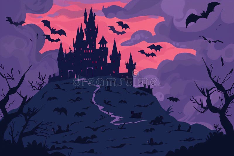 Dark Castle Hilltop Bats Flying Night Sky Stock Photos - Free & Royalty ...