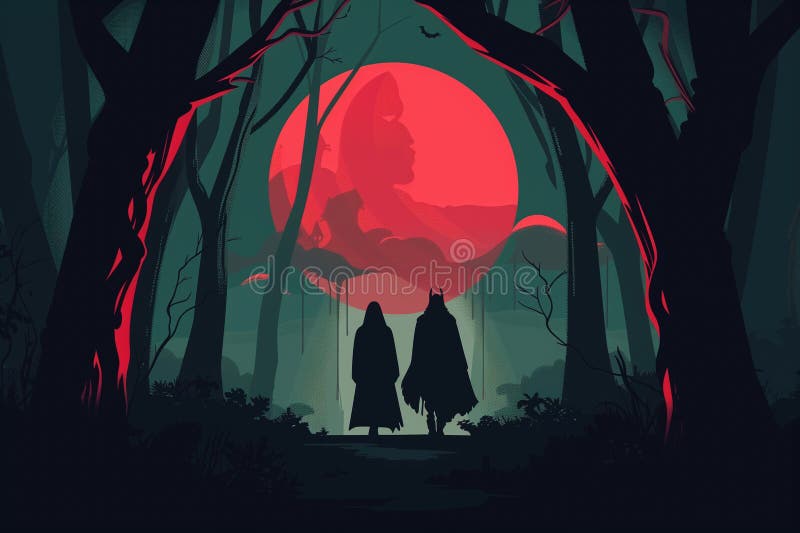 A Flat Illustration Depicting a Vampire and a Werewolf Walking through ...