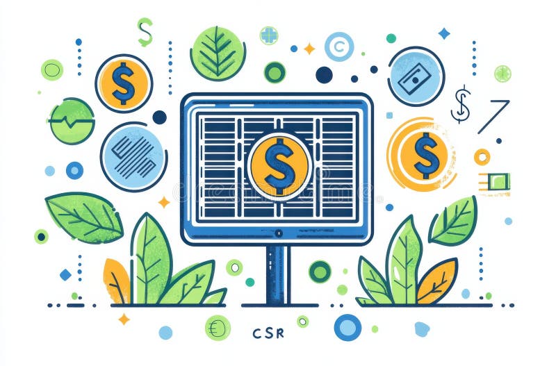 Illustration of CSR Concept with Computer and Dollar Signs Stock Photo ...