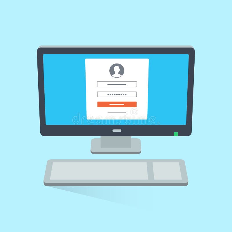 Flat Illustration of Desktop Computer with Login Screen Stock Vector ...
