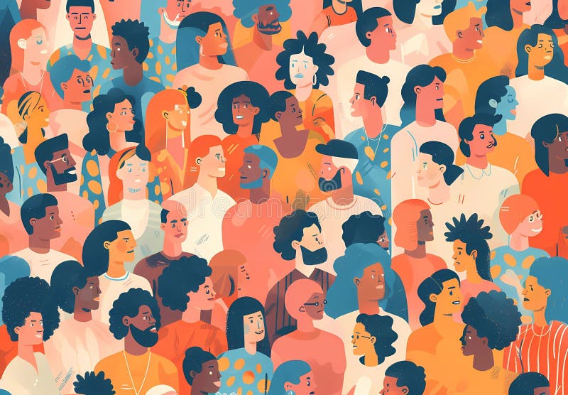 Flat Illustration of a Diverse Crowd of People Stock Illustration ...