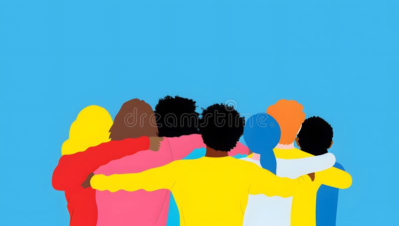 Flat Illustration of Diverse Group People Hugging Stock Illustration ...