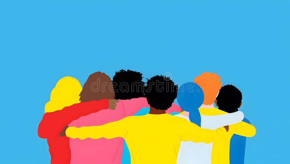 Flat Illustration of Diverse Group People Hugging Stock Illustration ...