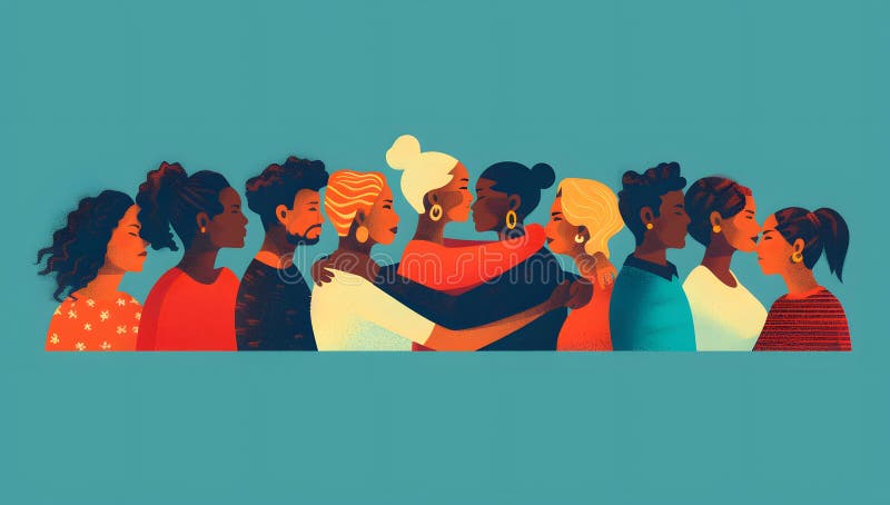 Flat Illustration of Diverse Group People Hugging Stock Illustration ...