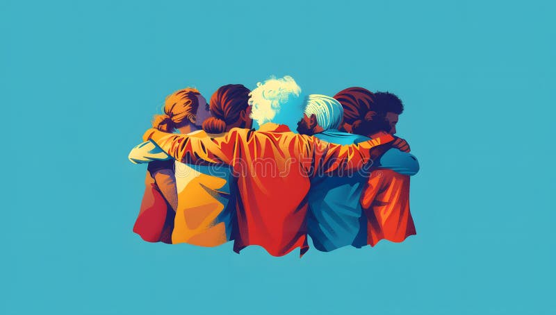 Flat Illustration of Diverse Group People Hugging Stock Illustration ...