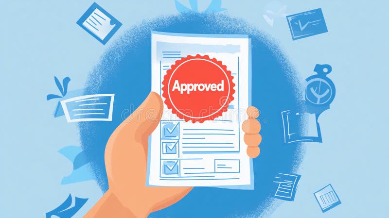 Flat Illustration of Document with Approved Stamp Stock Illustration ...