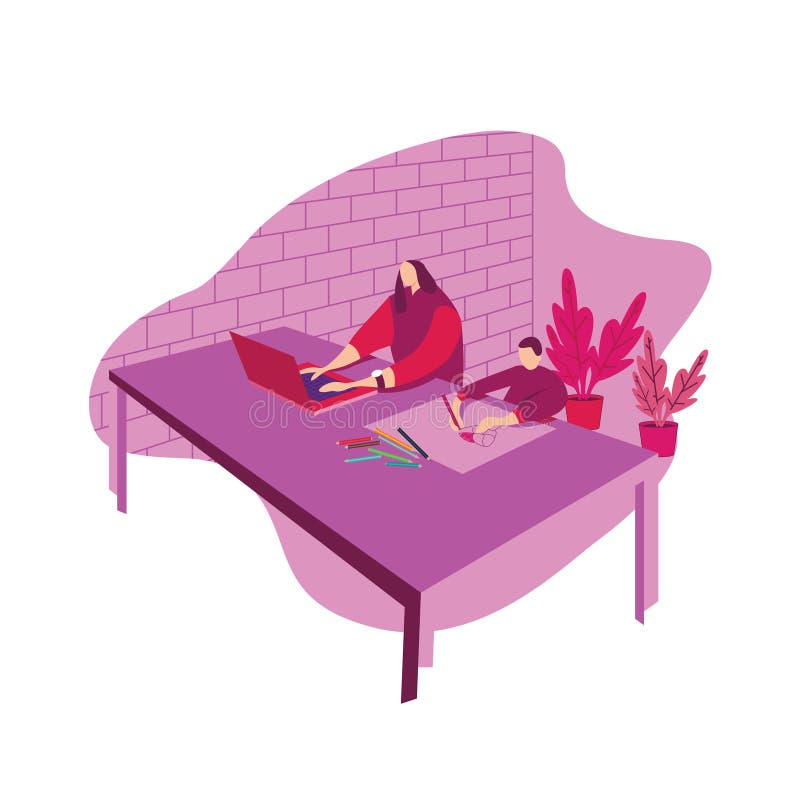 Learning at Home. Flat Illustration Stock Vector - Illustration of ...