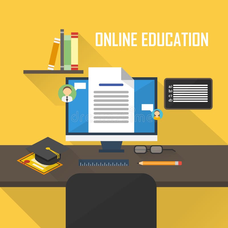 Flat Illustration of E-learning Stock Illustration - Illustration of ...