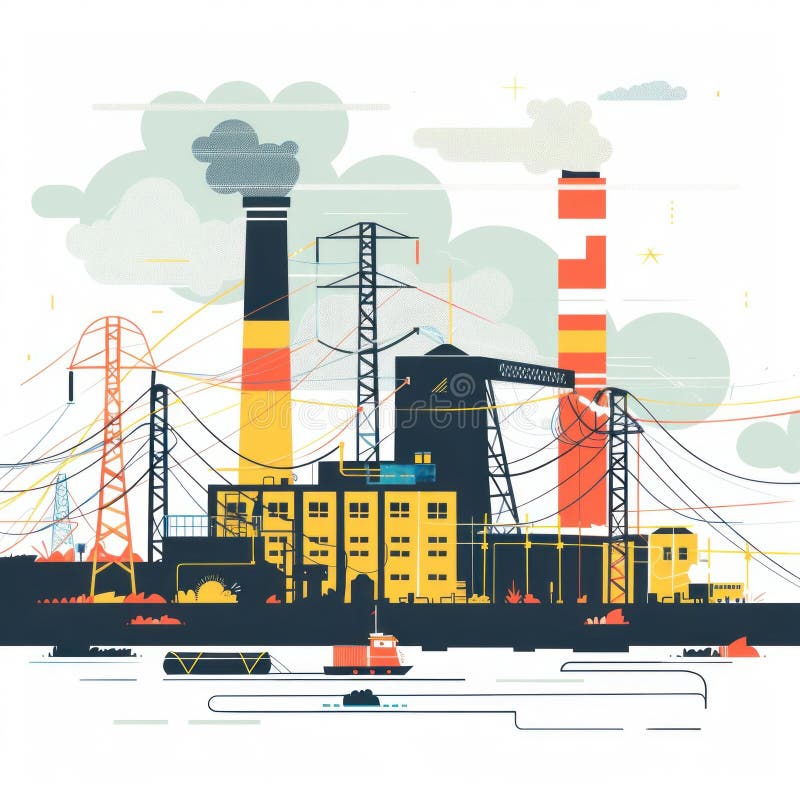 Flat Illustration of Energy Station on White Background. Generative Ai ...