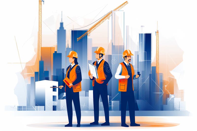 Flat Illustration of Engineers Team at Construction Site Generative Ai ...