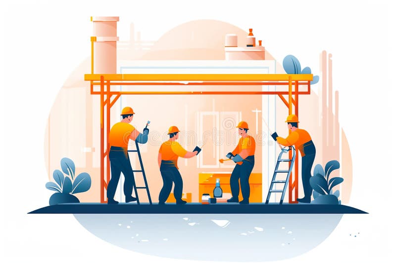 Flat Illustration of Engineers Team at Construction Site Generative Ai ...