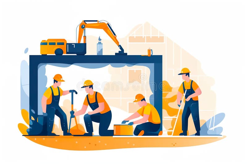 Flat Illustration of Engineers Team at Construction Site Generative Ai ...