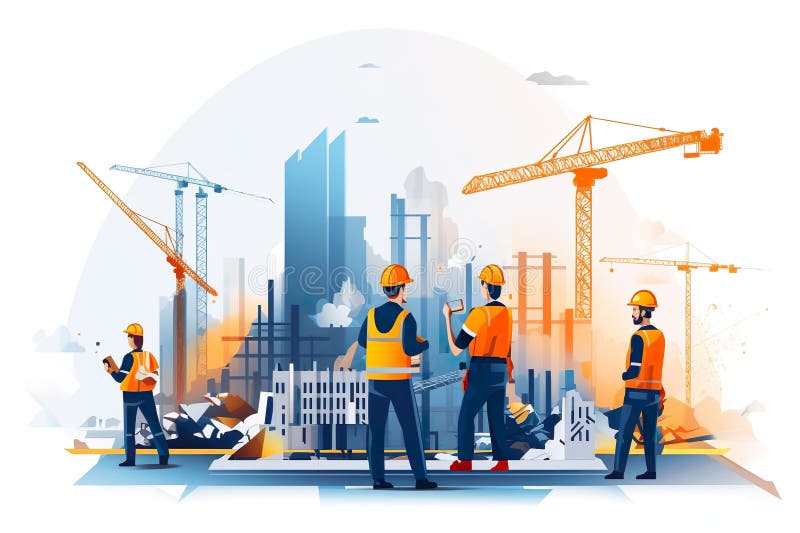 Flat Illustration of Engineers Team at Construction Site Generative Ai ...
