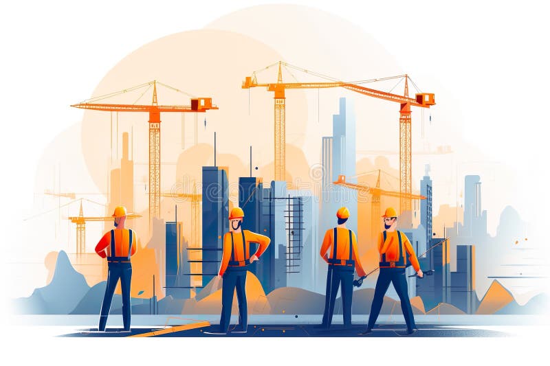 Flat Illustration of Engineers Team at Construction Site Generative Ai ...