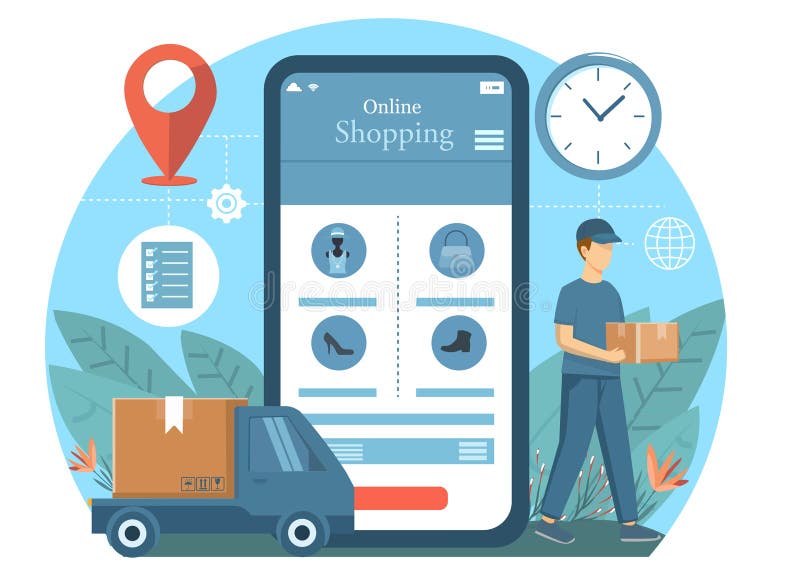 Flat Illustration of Fast Delivery. the Future of Online Shopping Stock ...