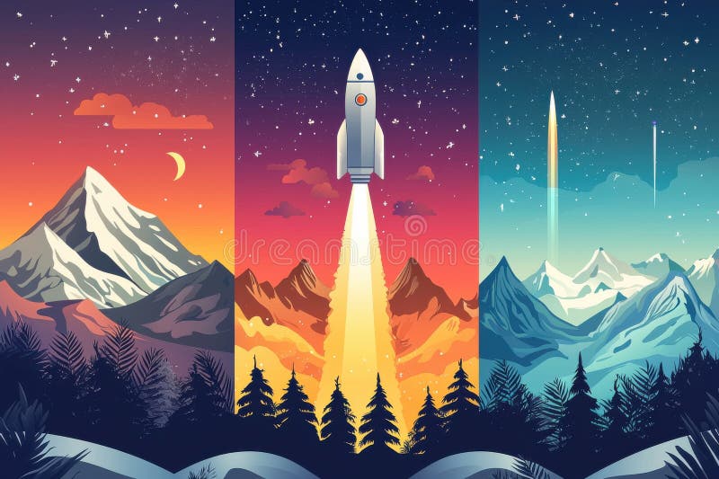 Rocket Launch Sunset Space Exploration Illustration Cosmic Artwork Stock Photos - Free & Royalty ...