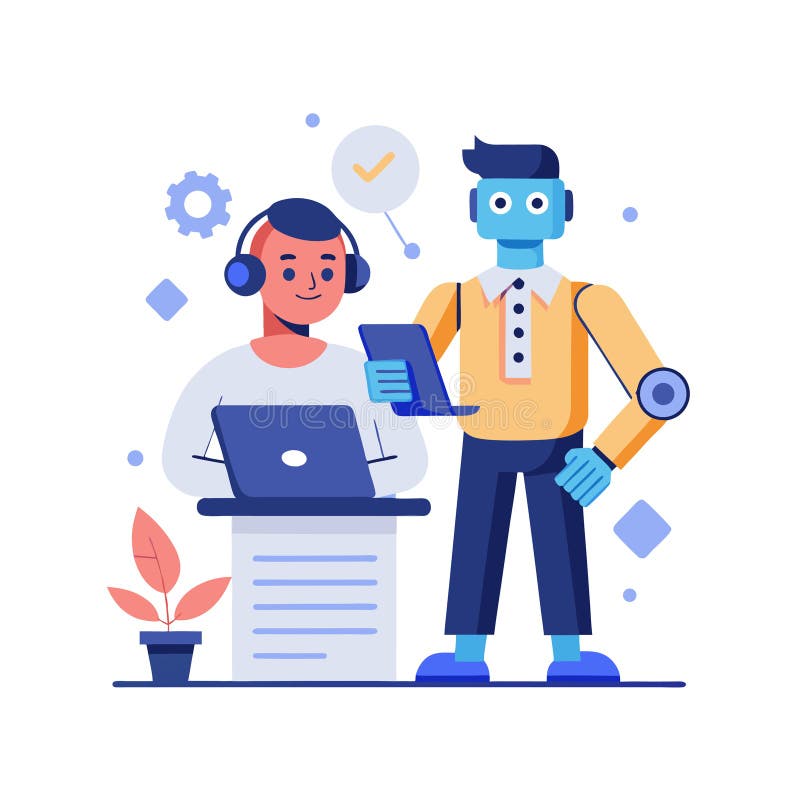Human and Robot Collaboration in Customer Service with Technology Stock ...