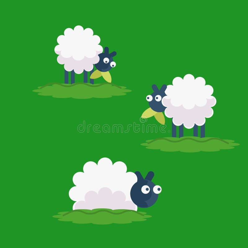 Flat Illustration Feeding Sheep in the Field, Sheep Grazing in a Green ...