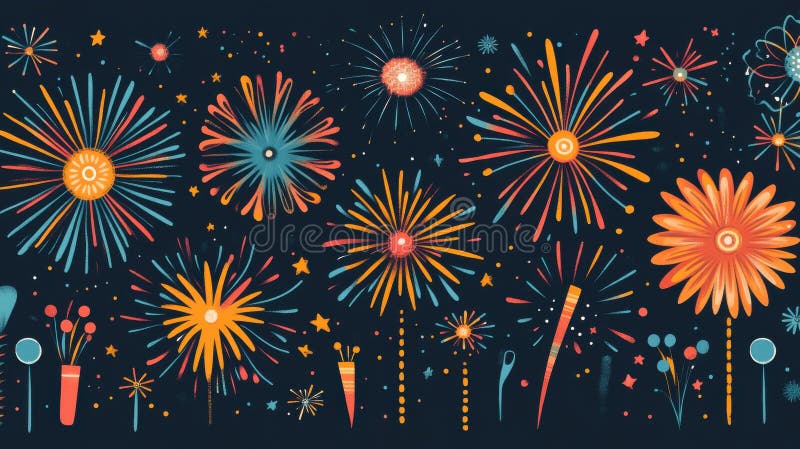 Flat Illustration of Fireworks in Different Shapes and Colors ...