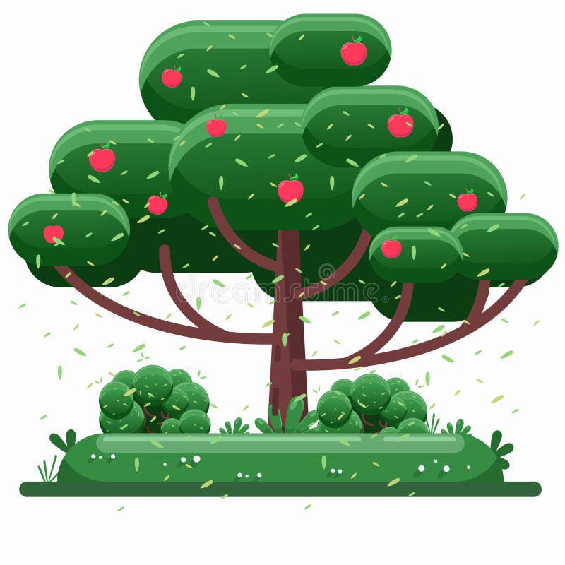 Flat Illustration Flat Apple Tree Icon High-Quality Nature Vector for ...