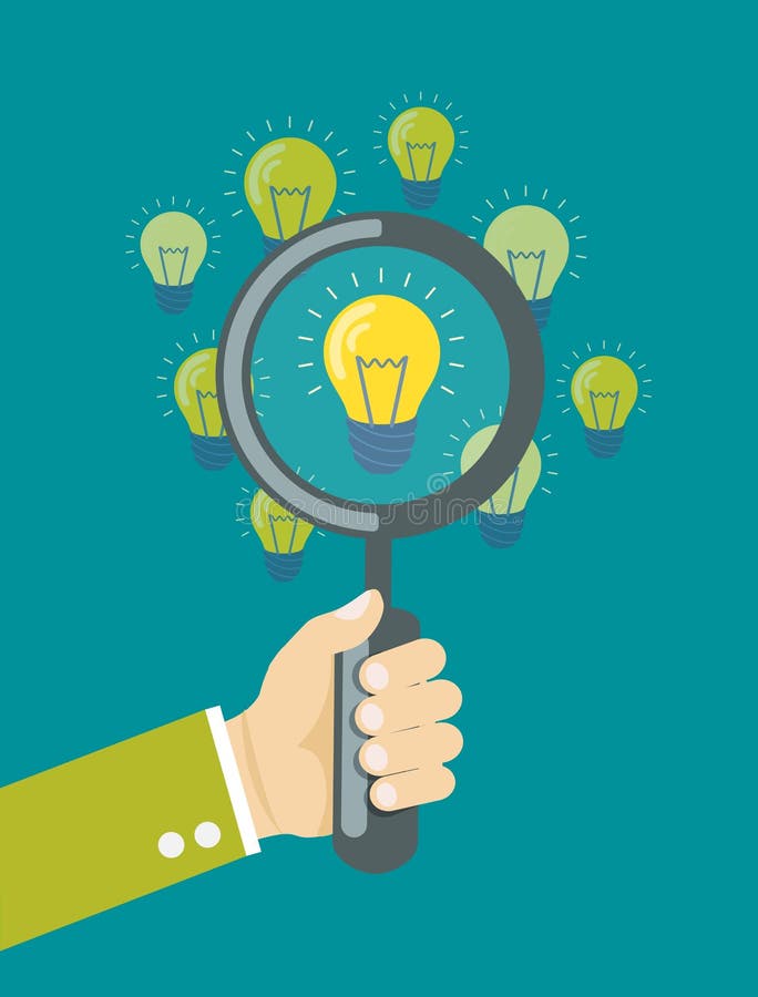 Flat Illustration of a Great Idea Search. Hand Holding Magnifying Glass ...