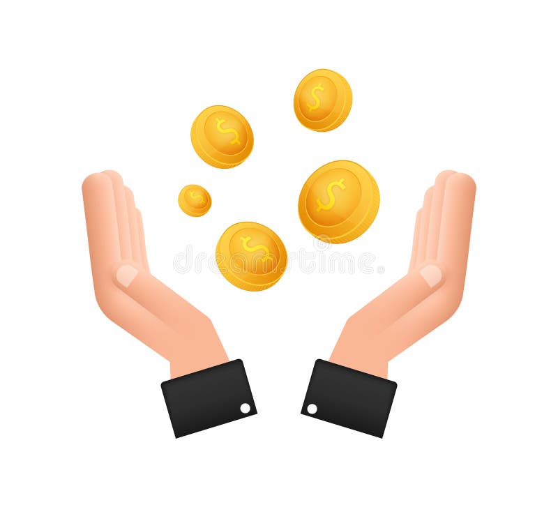 Flat Illustration with Hand Coins. Website Vector Icon. Business ...