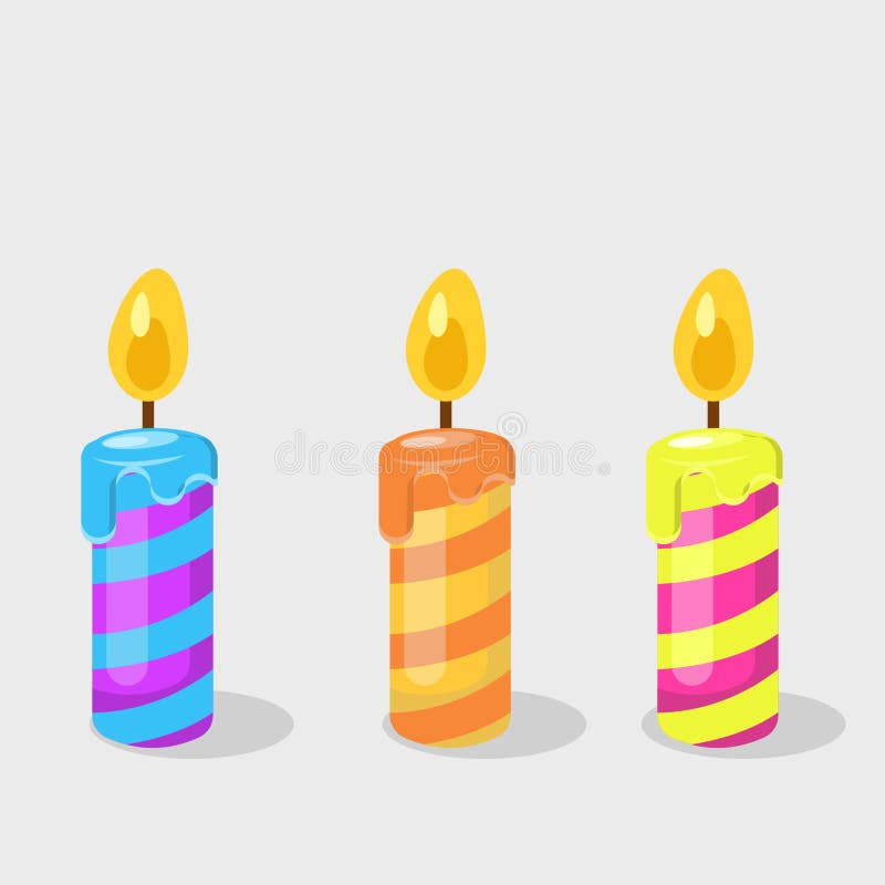 Flat Illustration Happy Birthday Candle with Light, 3 Kind of Candle ...