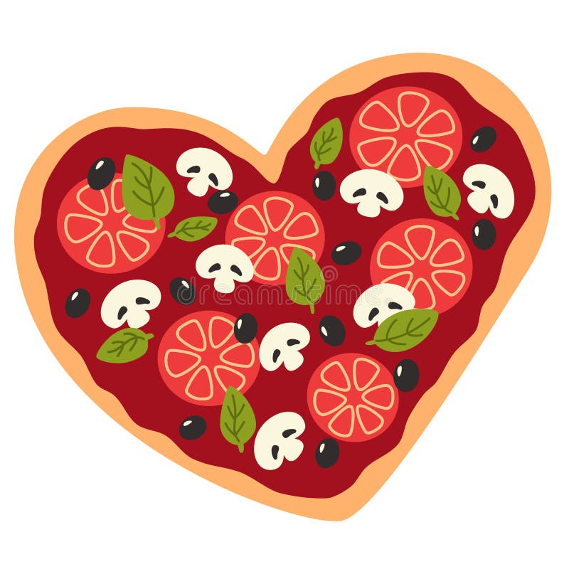 Flat Illustration Heart Shaped Pizza Stock Vector - Illustration of ...