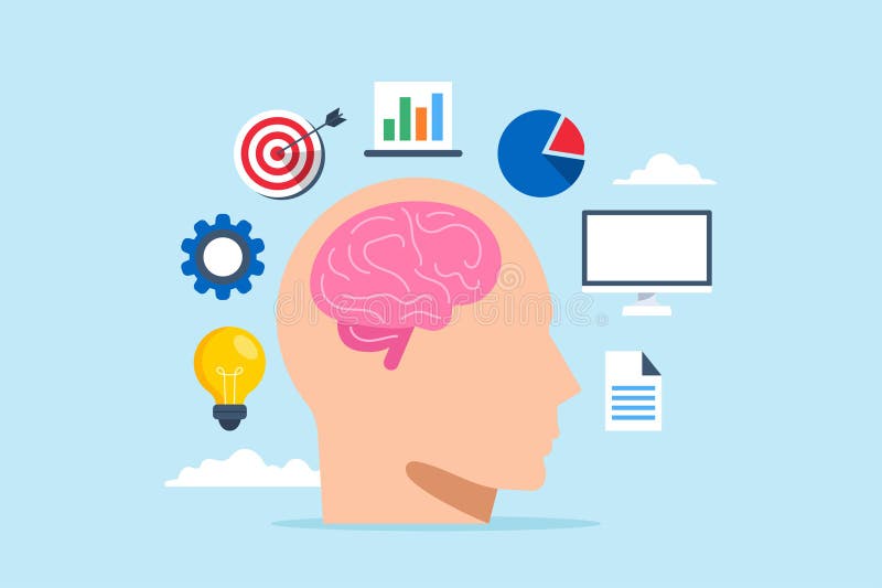 Flat Illustration of Human Brain and Business Management Elements ...