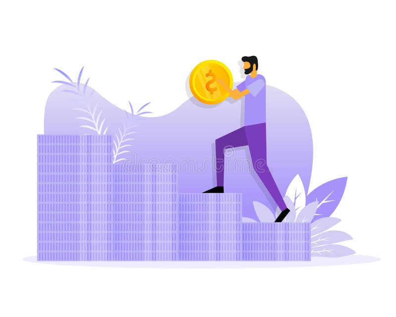 Flat Illustration with Investment Management People Coins. Flat Vector ...