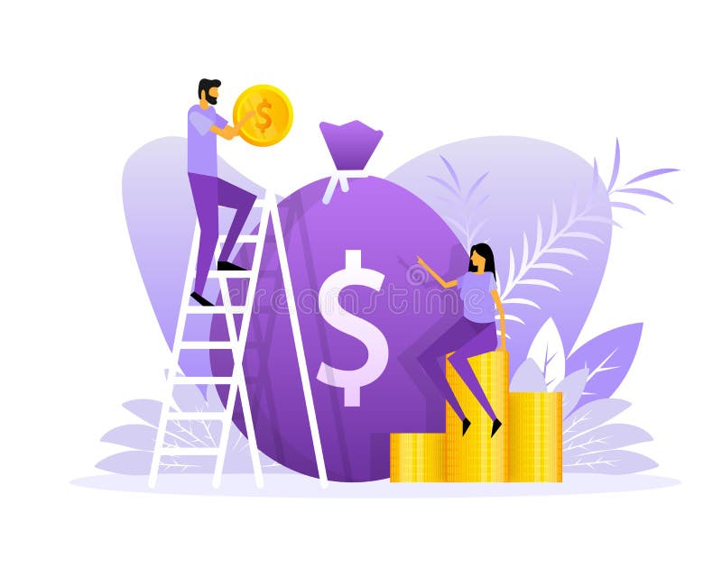 Flat Illustration with Investment Management People Coins. Flat Vector ...