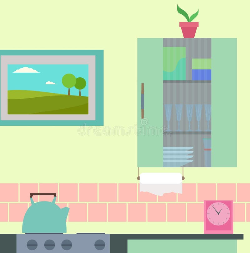 Flat Illustration Kitchen with Different Elements. Stock Vector ...