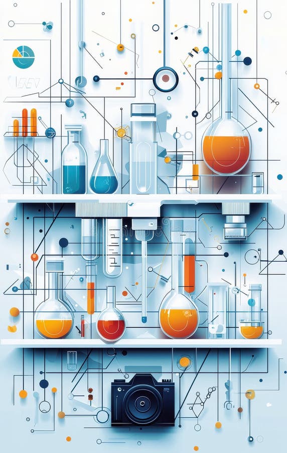 Flat Illustration of Laboratory Equipment with Flasks, Beakers, and ...