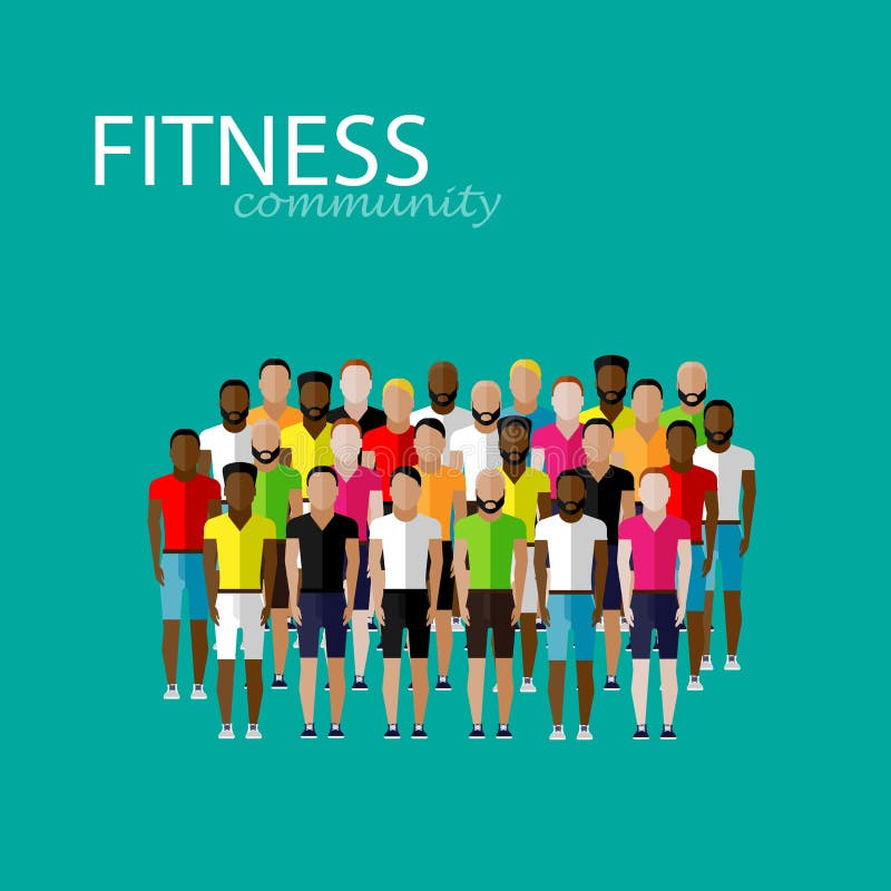 Flat Illustration of a Large Group of Men. Fitness Community Stock ...