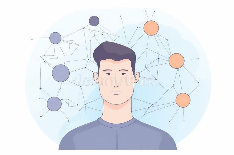 Flat Illustration of a Male Figure with Interconnected Nodes ...