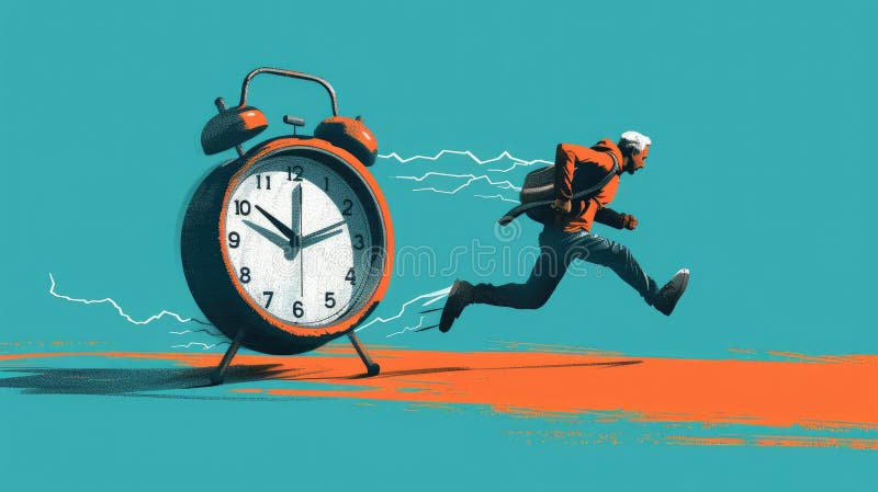 Flat Illustration of a Man Runs from the Alarm Clock. the Concept of a ...
