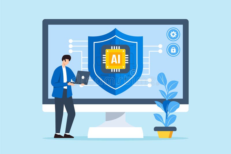 Flat Illustration of Man Using Ai for Cybersecurity Artificial ...