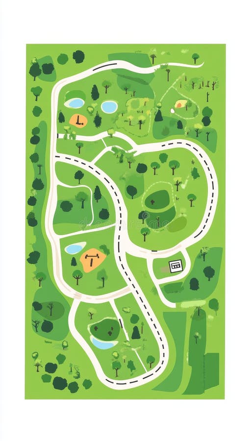 Flat Illustration of a Map Showcasing Key Locations, Pathways, and ...