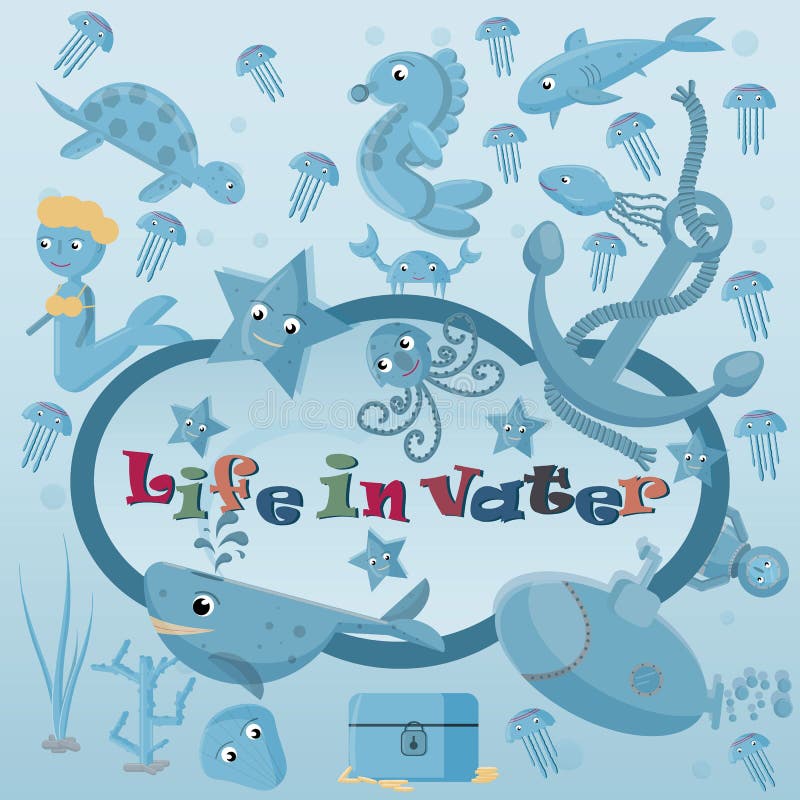 Flat Illustration_3_ on Marine Life, Underwater Life, Label or S Stock ...