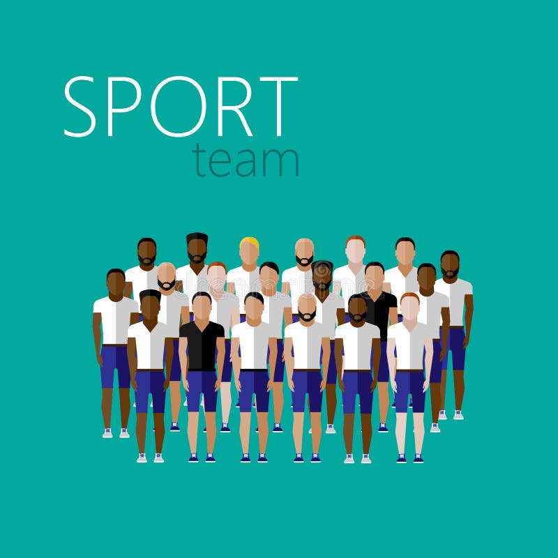 Flat Illustration with Men Group or Community Wearing Sport Uniform ...