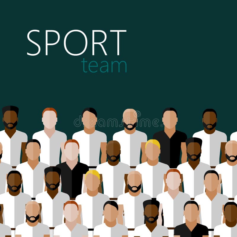 Flat Illustration with Men Group or Community Wearing Sport Uniform ...