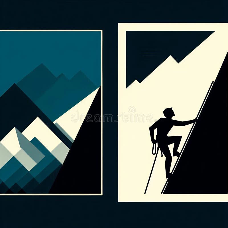 Flat Illustration of a Minimalist Mountaineering Poster, Using only ...